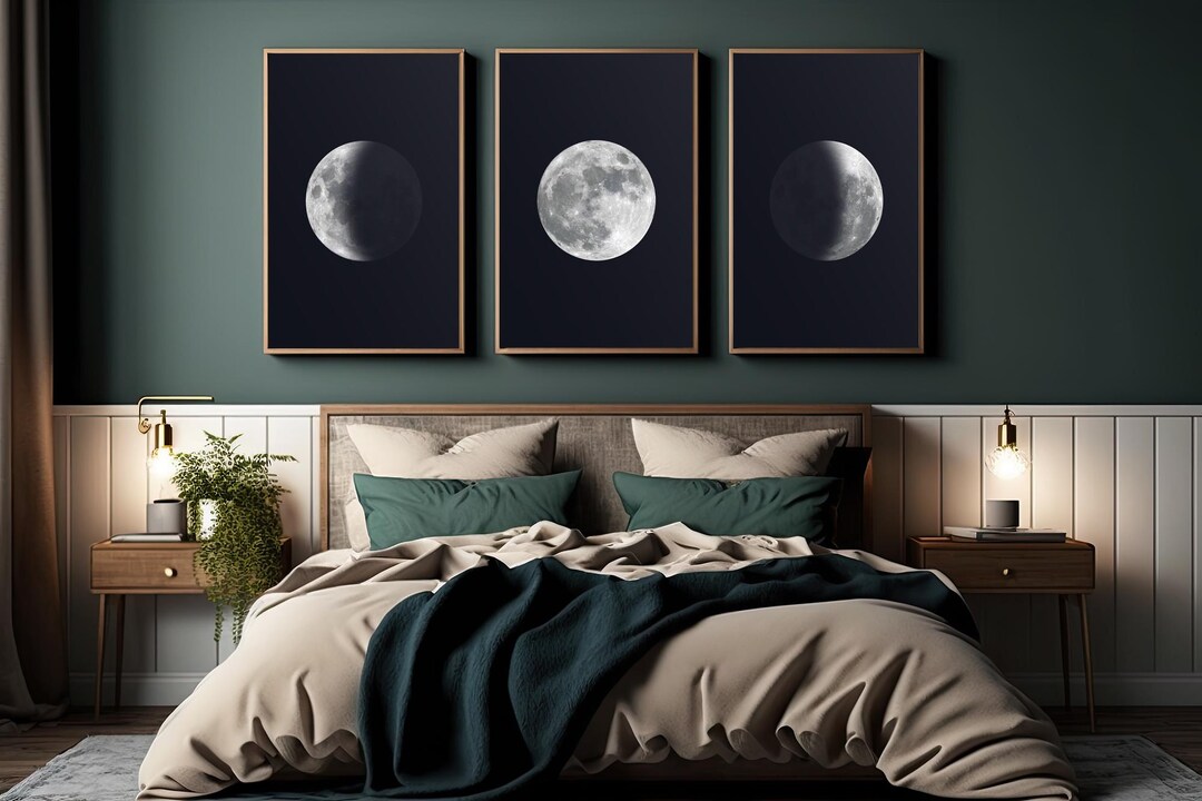 Set of 3 Moon Prints, Phases of the Moon Poster, Lunar Wall Art ...