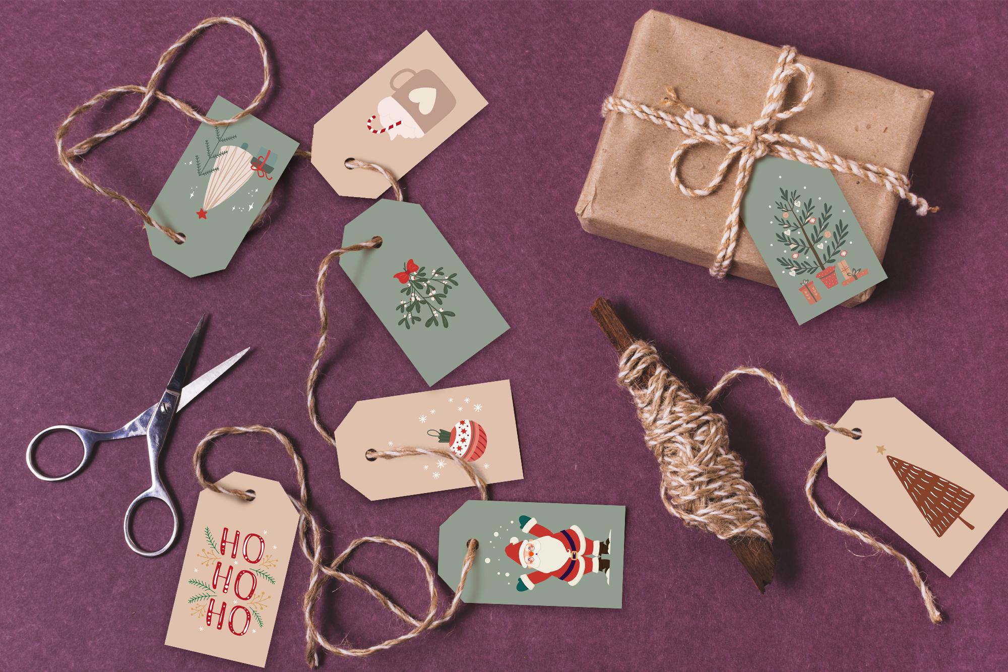 Boho Christmas Gift Tags, Set of 8 Printable Holiday Labels, Minimal ...