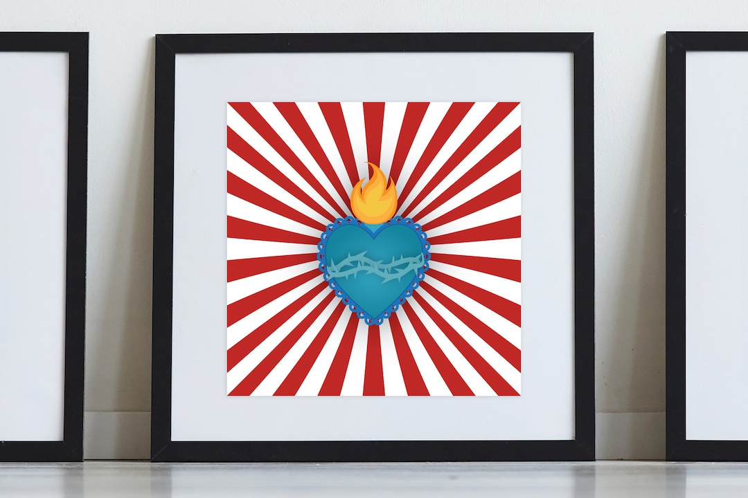 Ex Voto, Sacred Heart, Wall Print Pop Art Style on a Red and White Ray ...