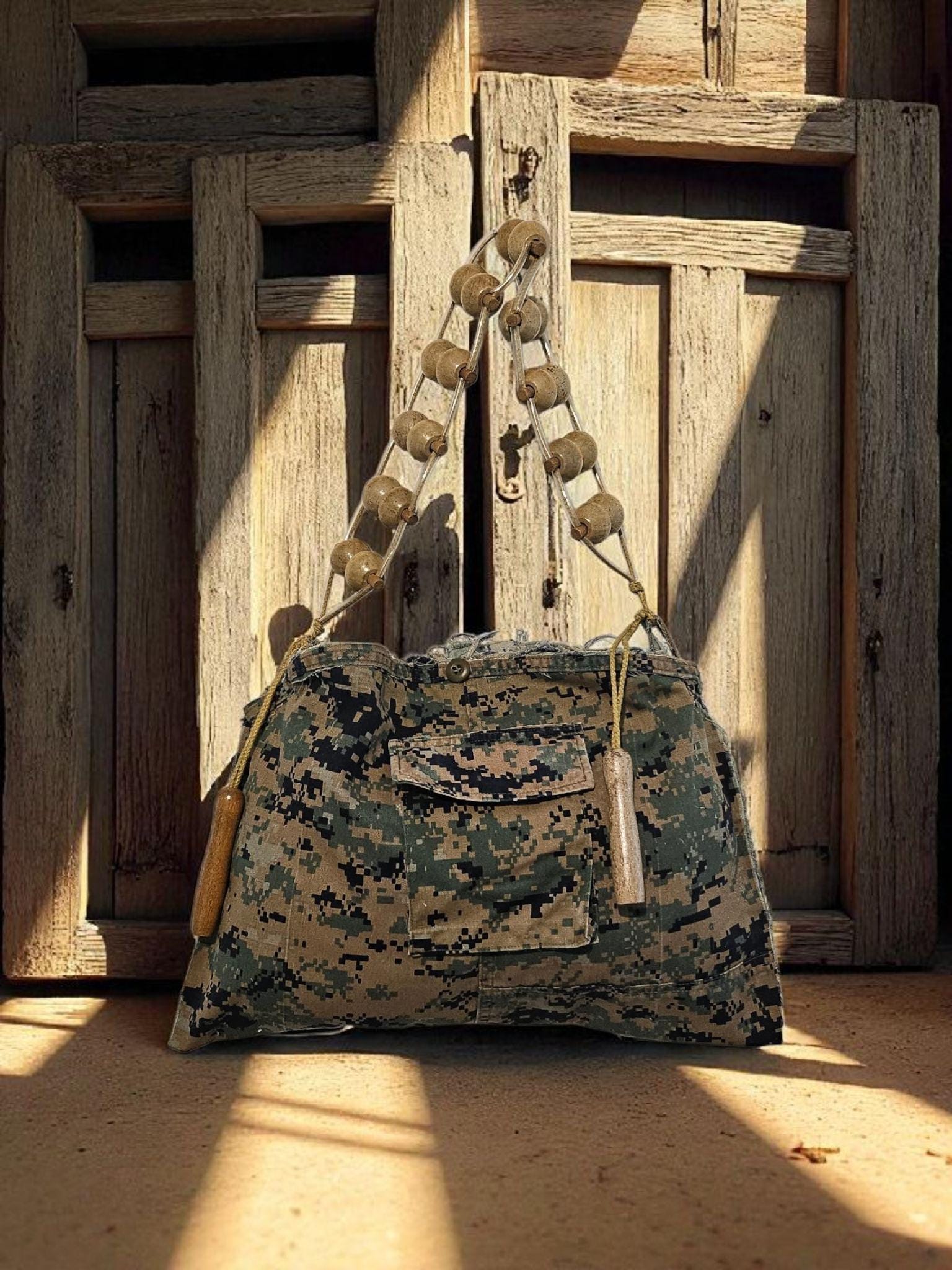 Handmade Army Fatigue Embellished Bag: Unique Pockets - Etsy