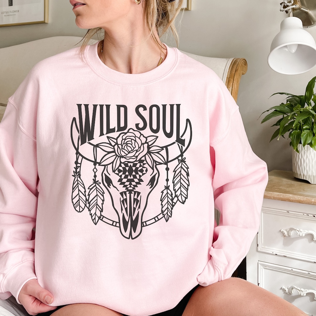 Wild Soul Sweatshirt, Cow Skull, Floral Cow Skull, Western Graphic ...