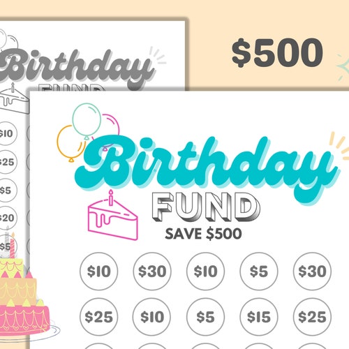 Birthday Fund Savings Tracker Printable 500 Dollar Birthday - Etsy UK