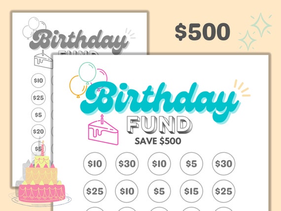 Birthday Fund Savings Tracker Printable 500 Dollar Birthday | Etsy