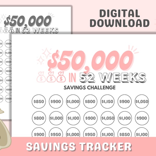 50k 52 Weeks Savings Challenge - Etsy 50k 52 Weeks Savings Challenge - Etsy
