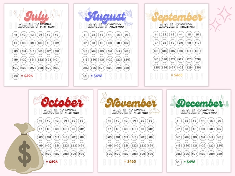 12 Month Savings Challenge, Printable 1 Year Savings Trackers, Monthly ...