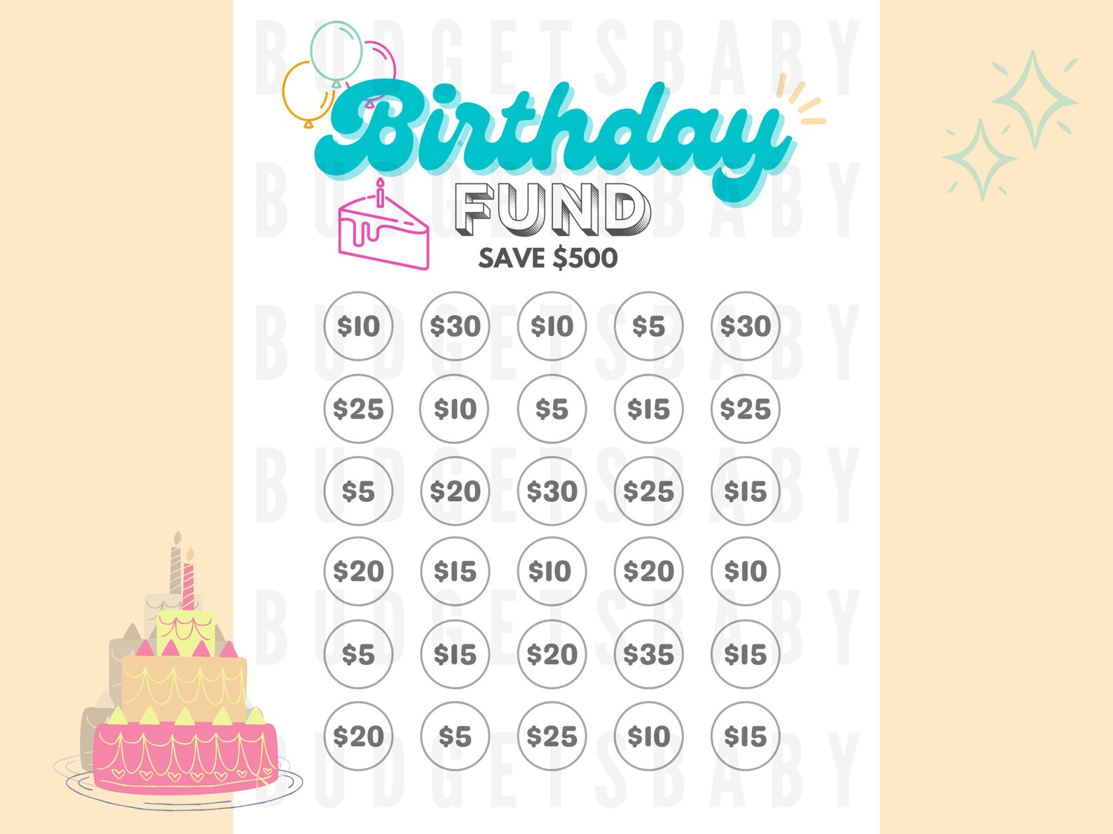 Birthday Fund Savings Tracker Printable, 500 Dollar Birthday Savings ...