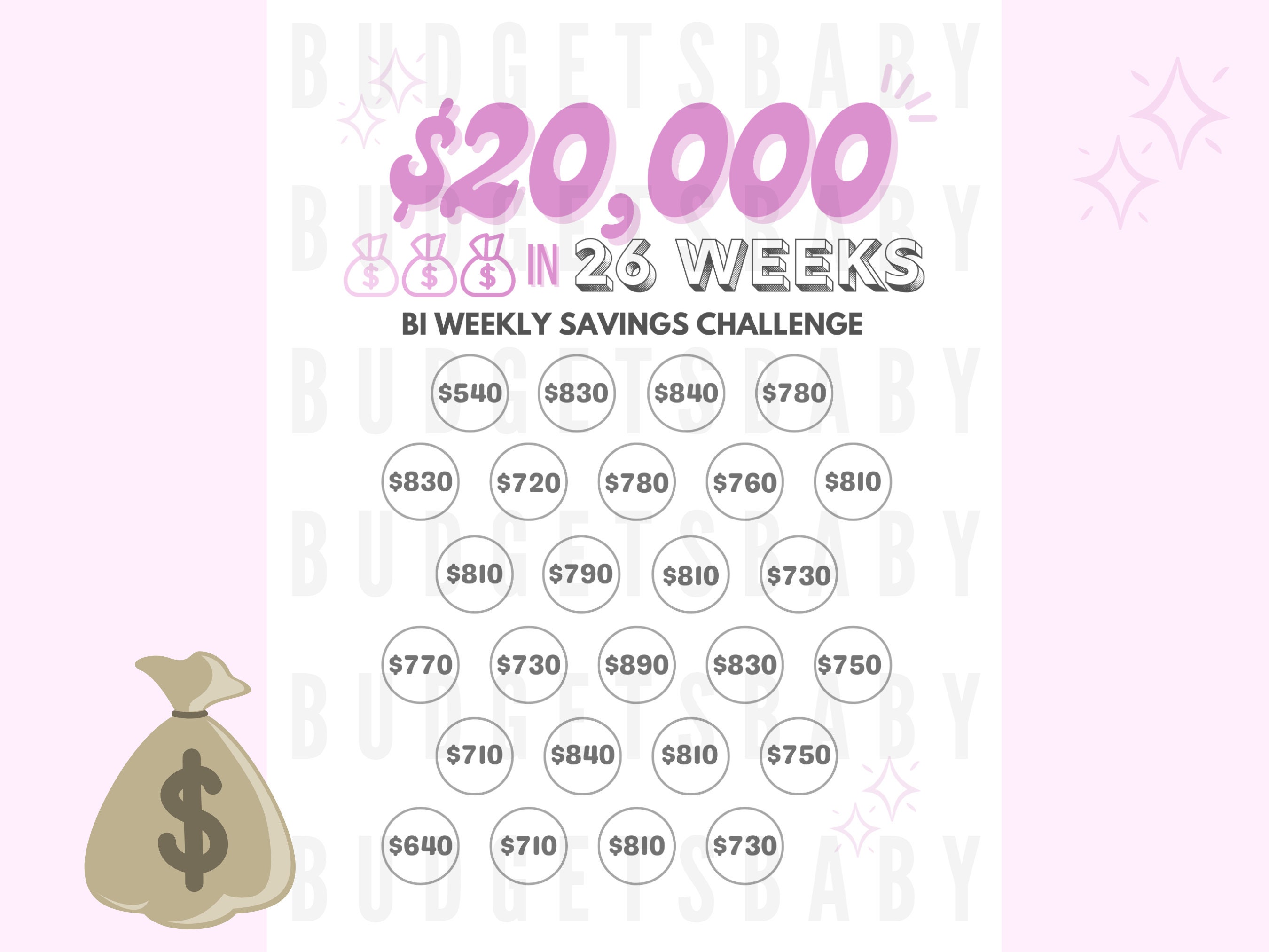 Bi Weekly 20k Savings Challenge, Save 20,000 in 26 Weeks Printable ... Bi Weekly 20k Savings Challenge, Save 20,000 in 26 Weeks Printable ...