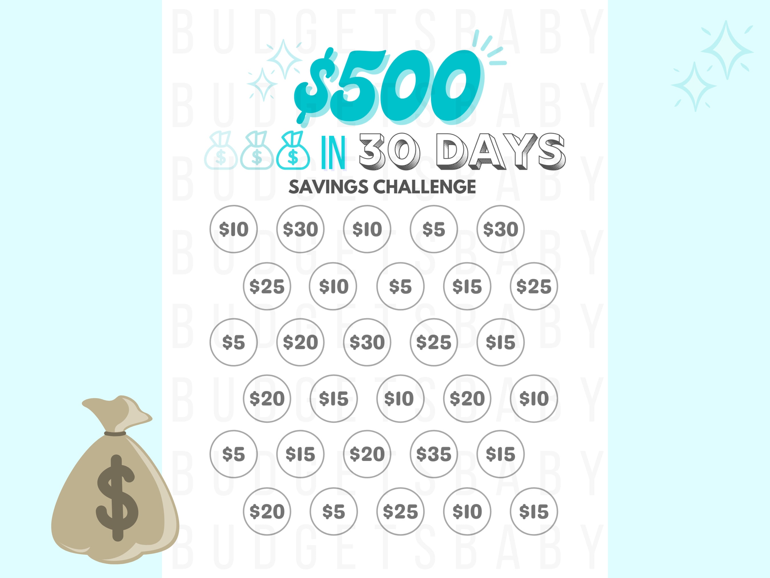 500 in 30 Days Savings Tracker Printable Files, Save Five Hundred in 30 ...