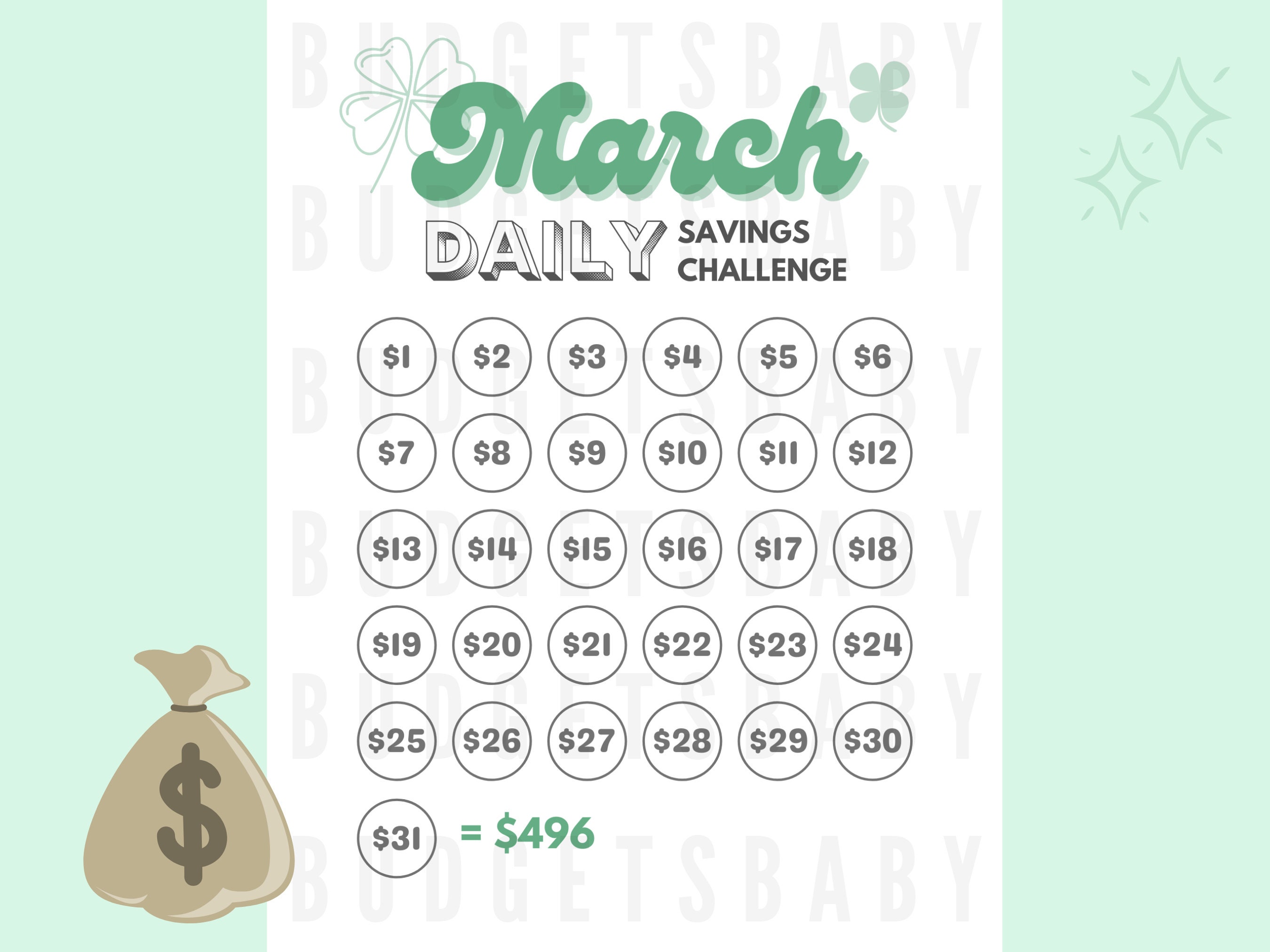 March Savings Challenge 31 Days Printable Money Savings - Etsy