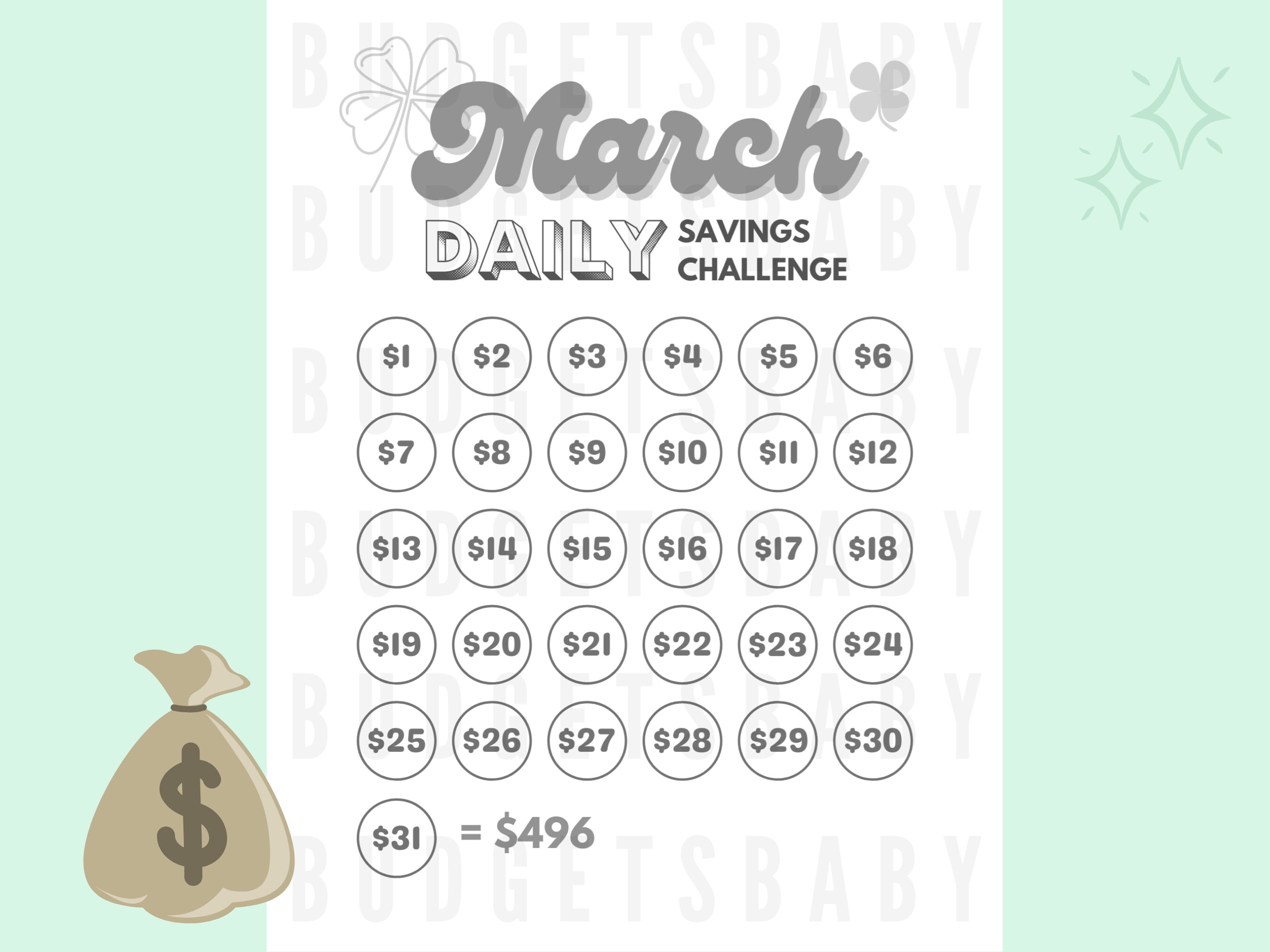 March Savings Challenge 31 Days Printable Money Savings - Etsy