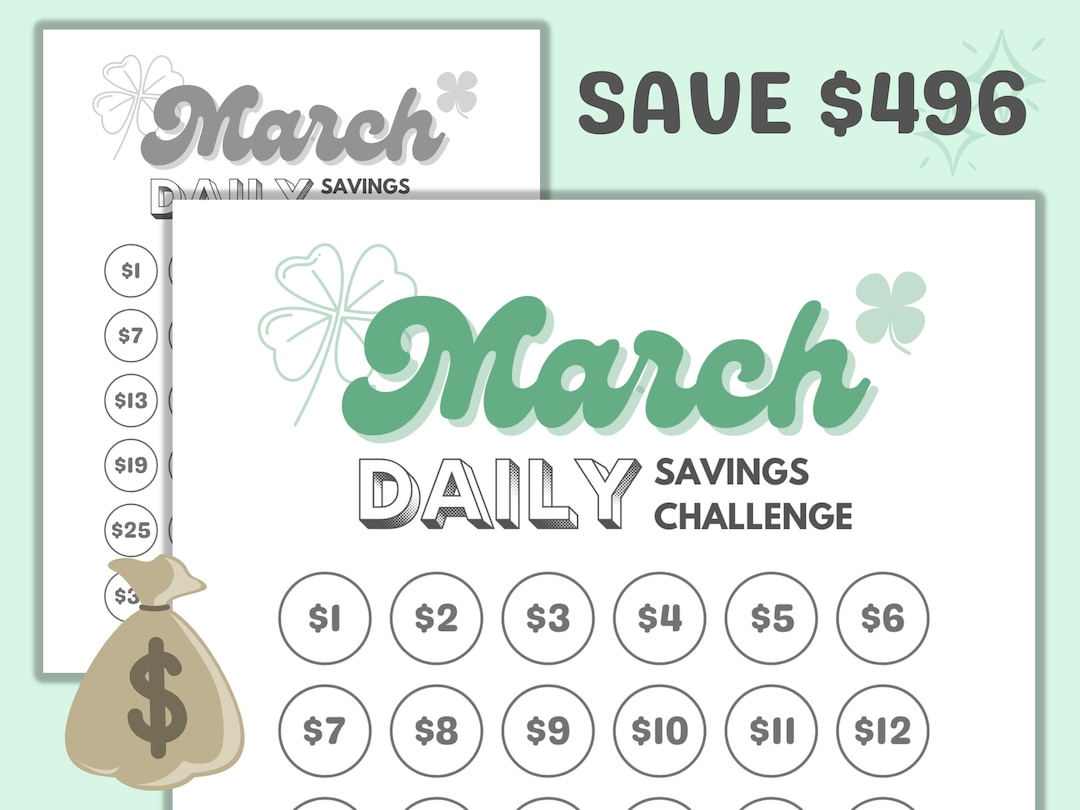 March Savings Challenge 31 Days Printable Money Savings - Etsy