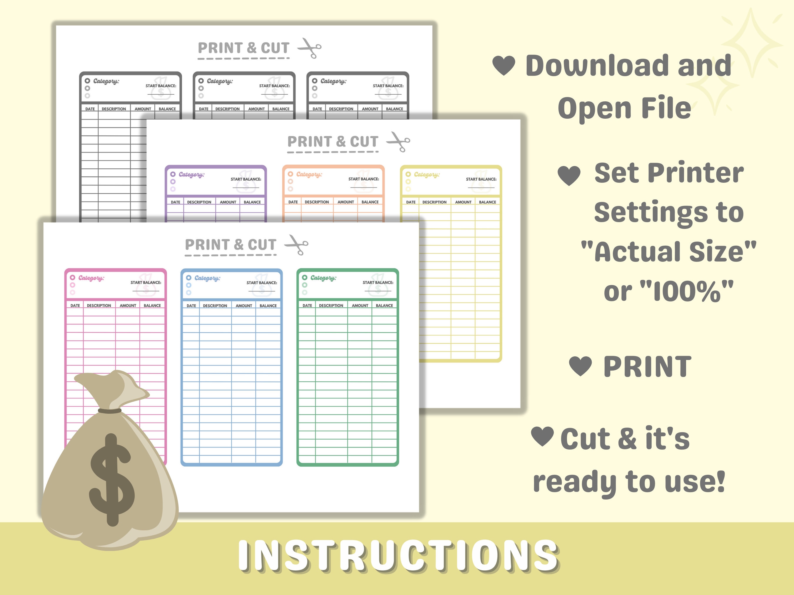 Cash Envelope Printable Inserts, Cash Transaction Register, Cash ...