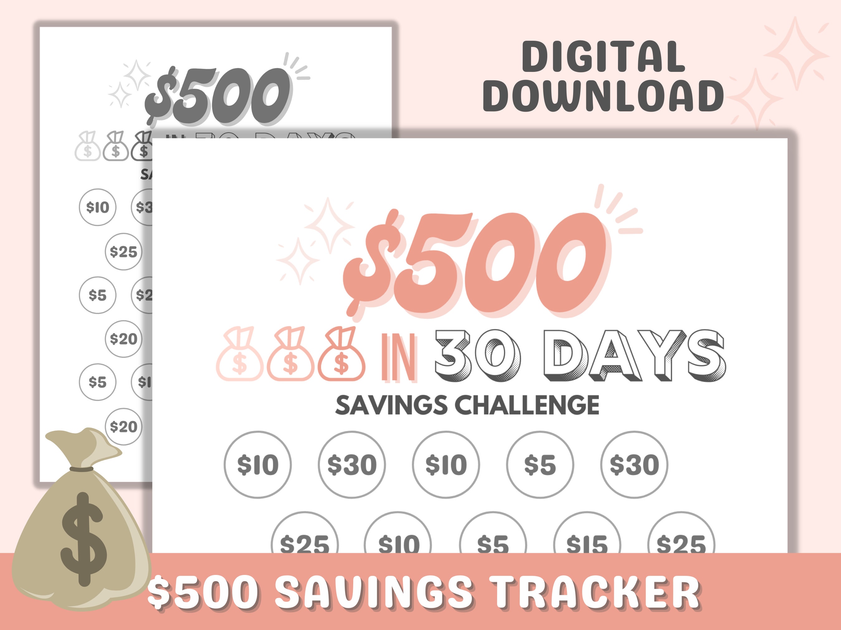 500 in 30 Days Savings Tracker Printable File, Save Five Hundred ...