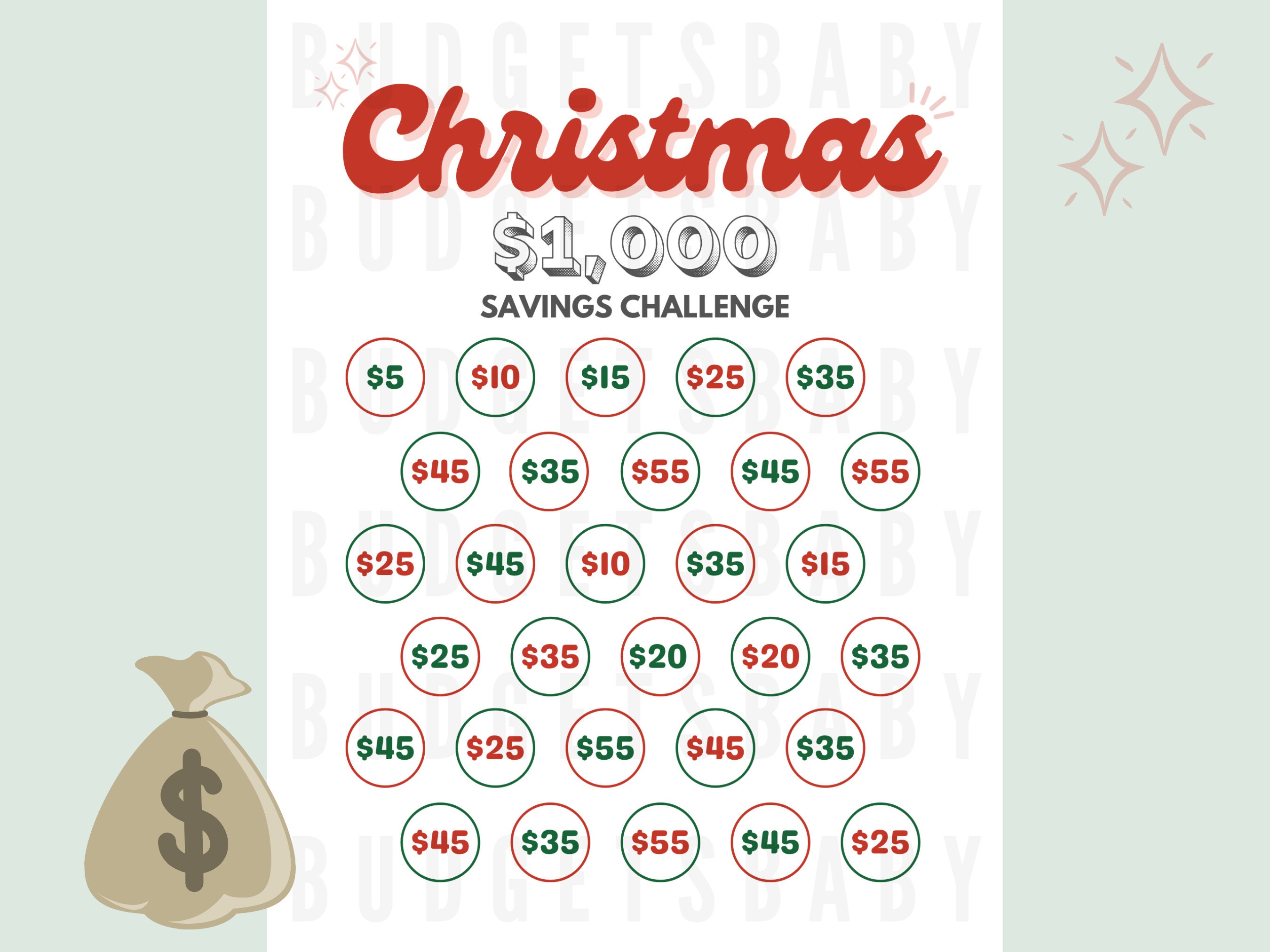 1k Christmas Savings Tracker Printable Files, Save 1000 in 30 Days Xmas ...