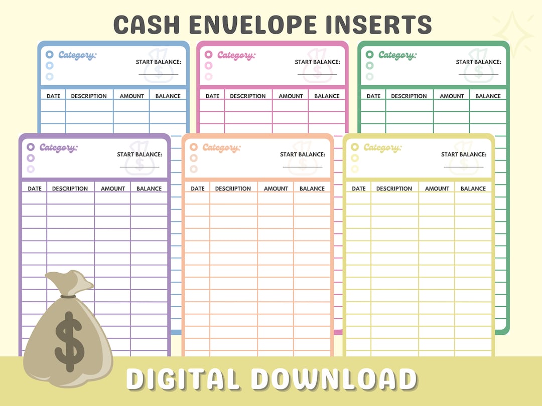 Cash Envelope Printable Inserts, Cash Transaction Register, Cash ...