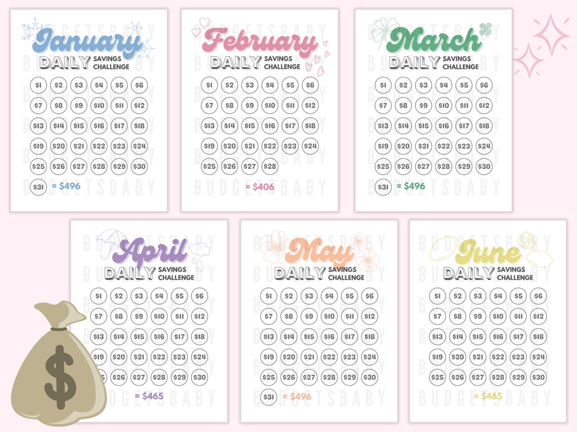 12 Month Savings Challenge, Printable Savings Trackers (PDF Files) - Etsy