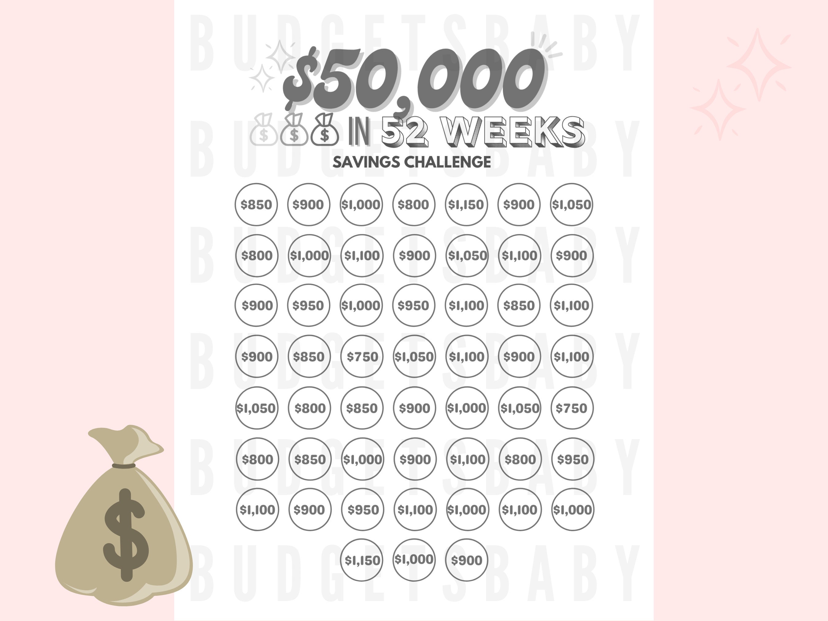 50k in 52 Weeks Savings Tracker Printable File, Save 50,000 in 1 Year ... 50k in 52 Weeks Savings Tracker Printable File, Save 50,000 in 1 Year ...