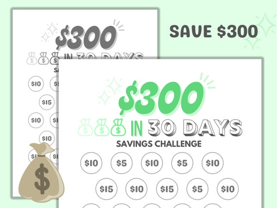 300 in 30 Days Savings Tracker Printable Files Save Three | Etsy