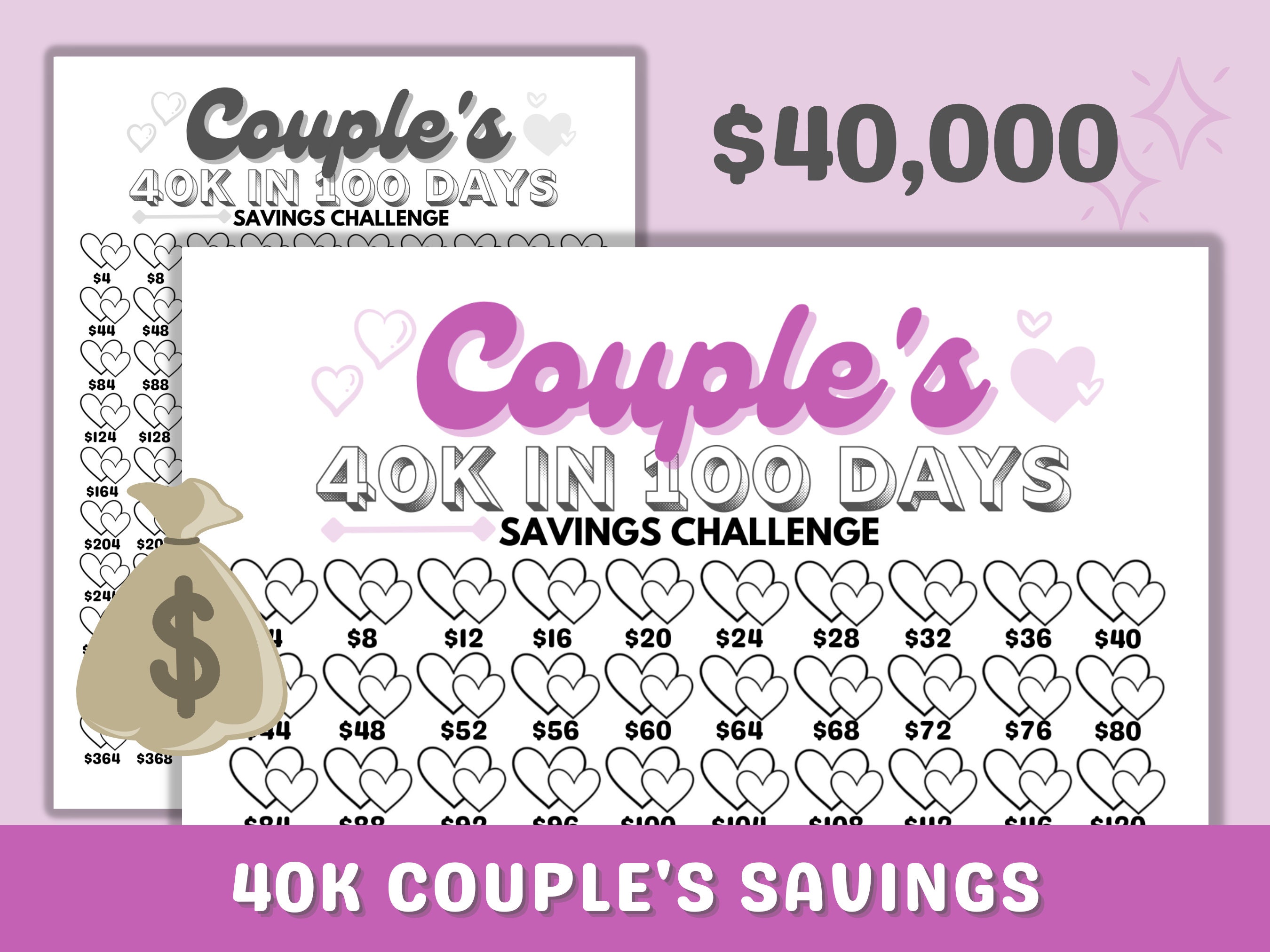 40k in 100 Days Couple's Savings Tracker Printable Files, Save 40000 in ...