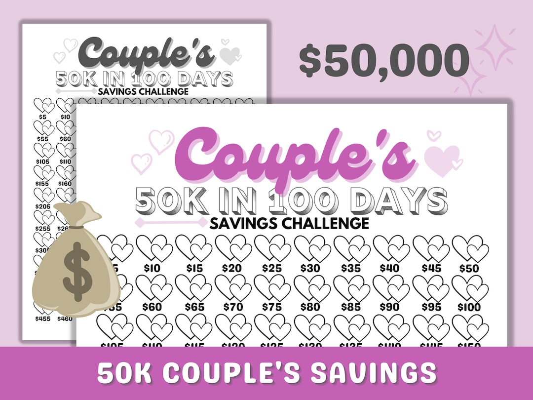 Couple's 50K Savings Challenge, 100 Day Tracker (printable PDF) - Etsy