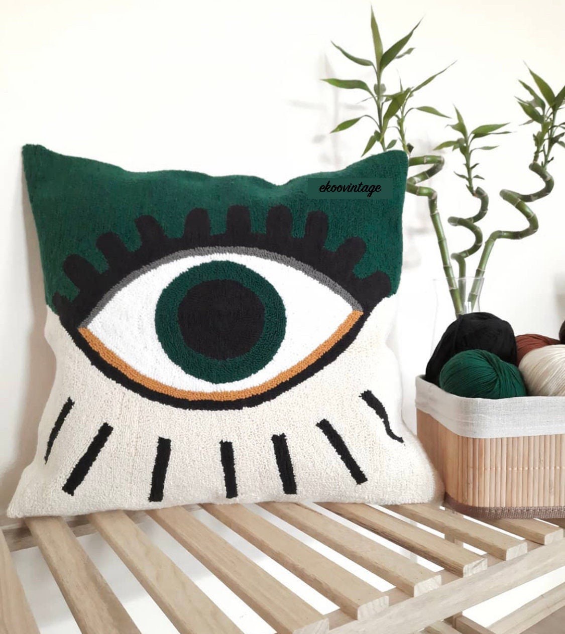 Punch Needle Pillow-handmade Tufted Punch Needle Evil Eye - Etsy