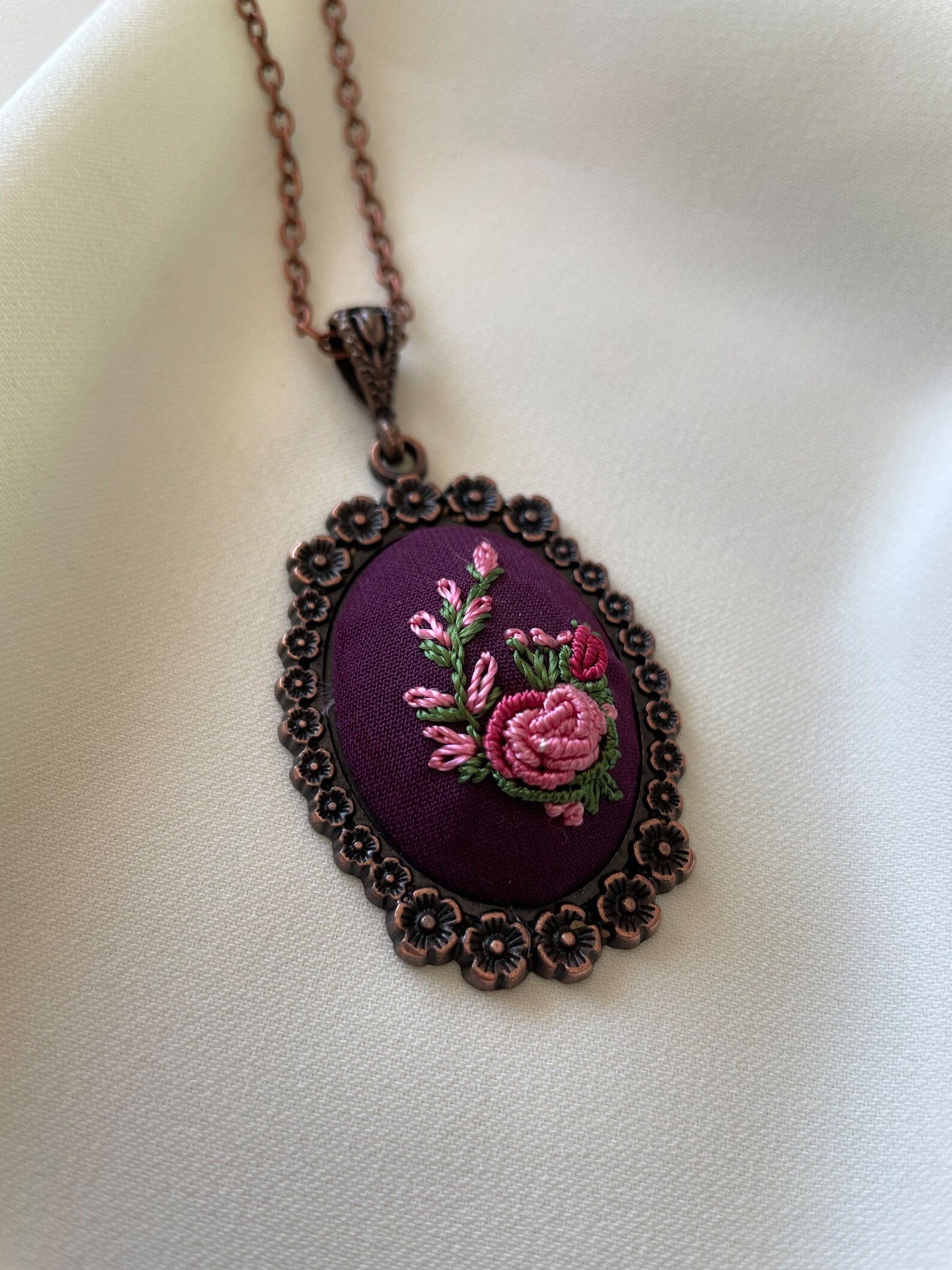 Hand Embroidered Purple Necklacehand Embroidered - Etsy
