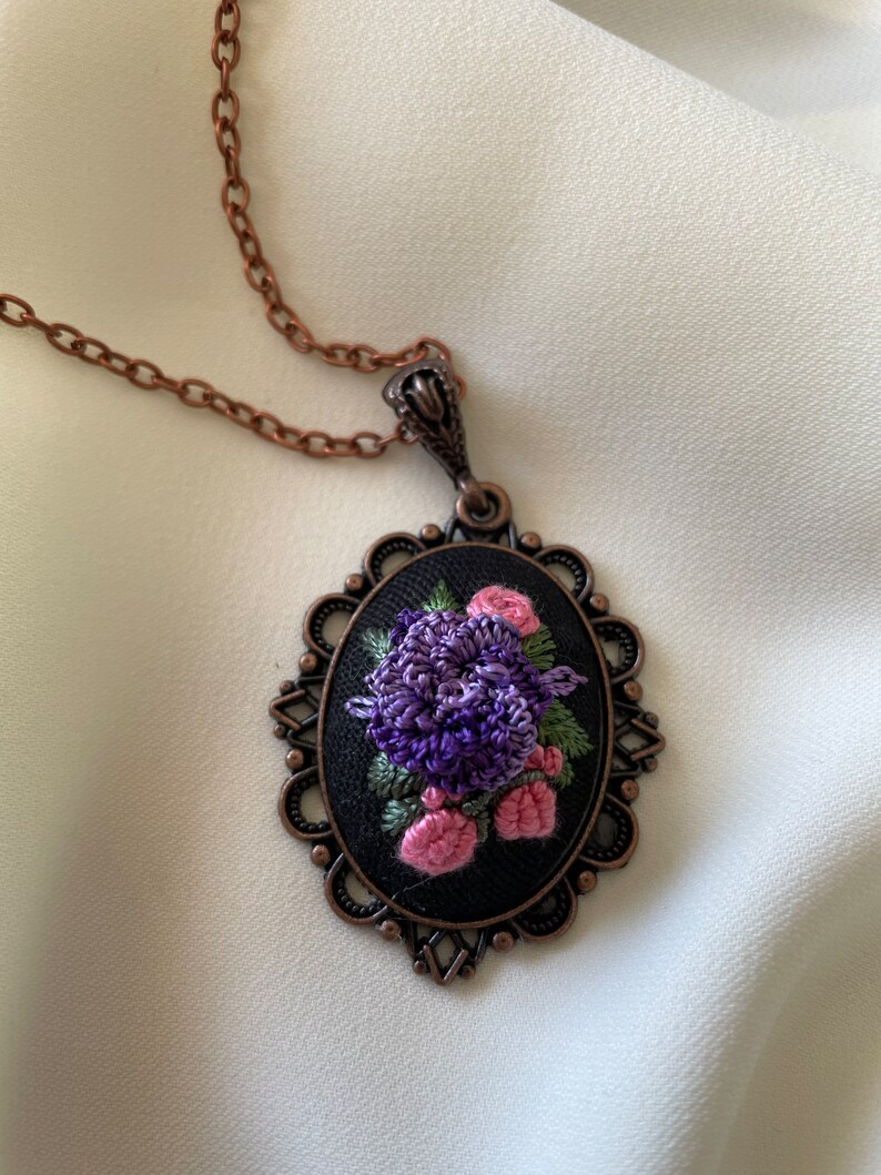 Hand Embroidered Purple Necklace,hand Embroidered Necklace,embroidered ...