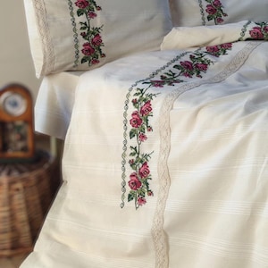 Hand Embroidery Bedding Set Duvet Cover Set, 100% Cotton Handmade ...