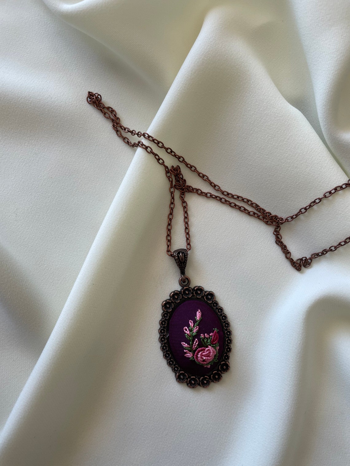 Hand Embroidered Purple Necklacehand Embroidered - Etsy