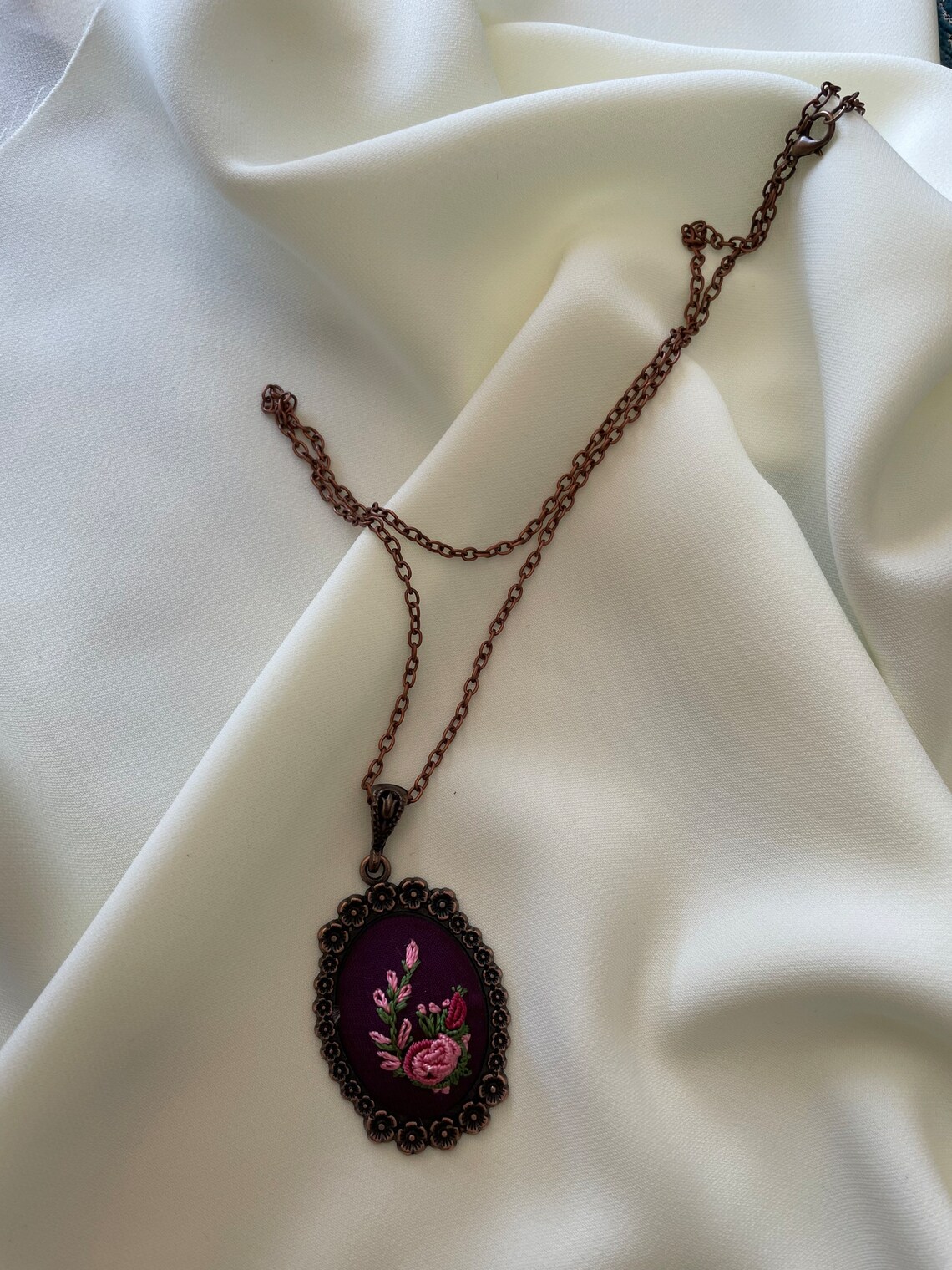 Hand Embroidered Purple Necklacehand Embroidered - Etsy