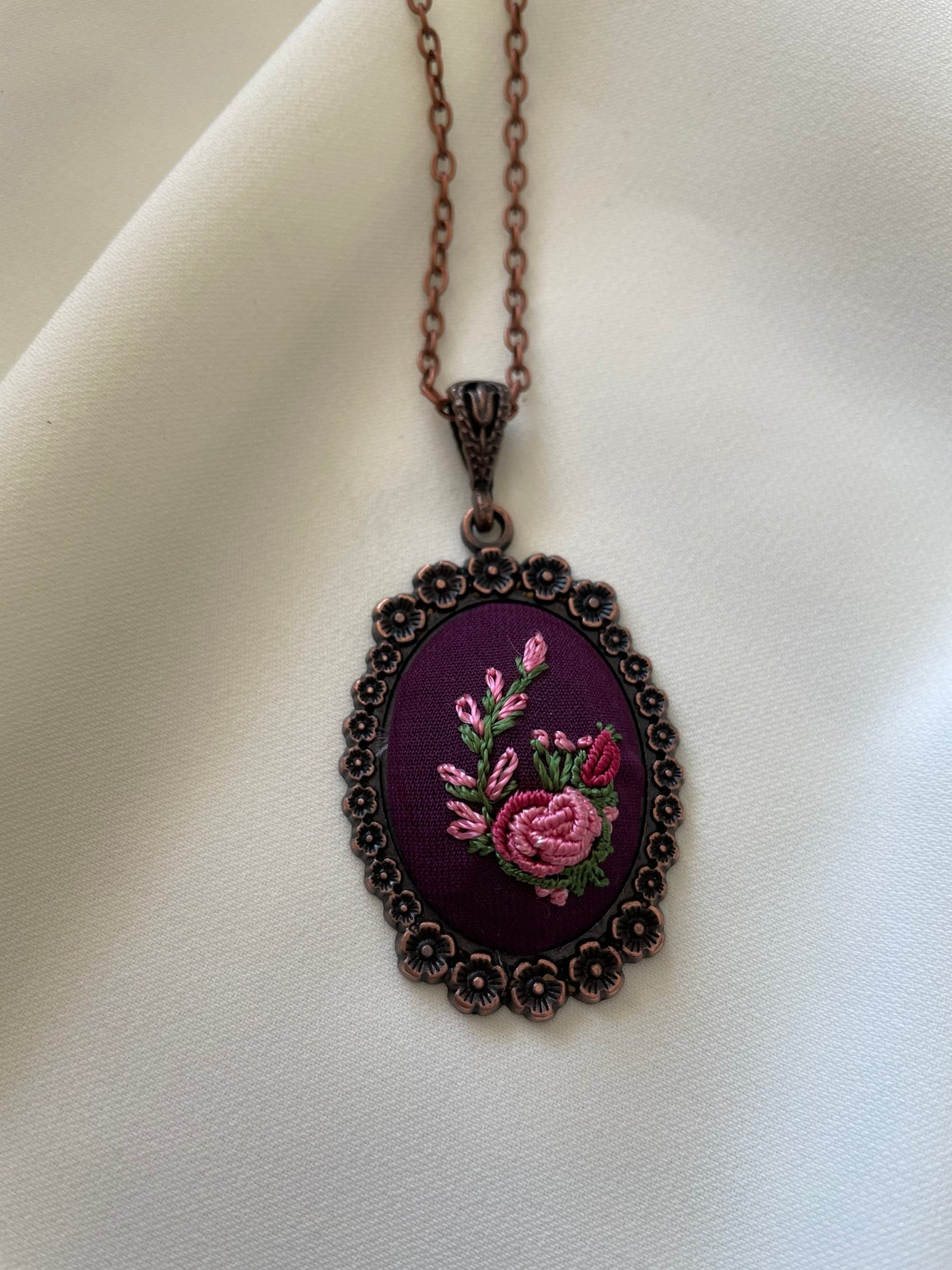 Hand Embroidered Purple Necklacehand Embroidered - Etsy
