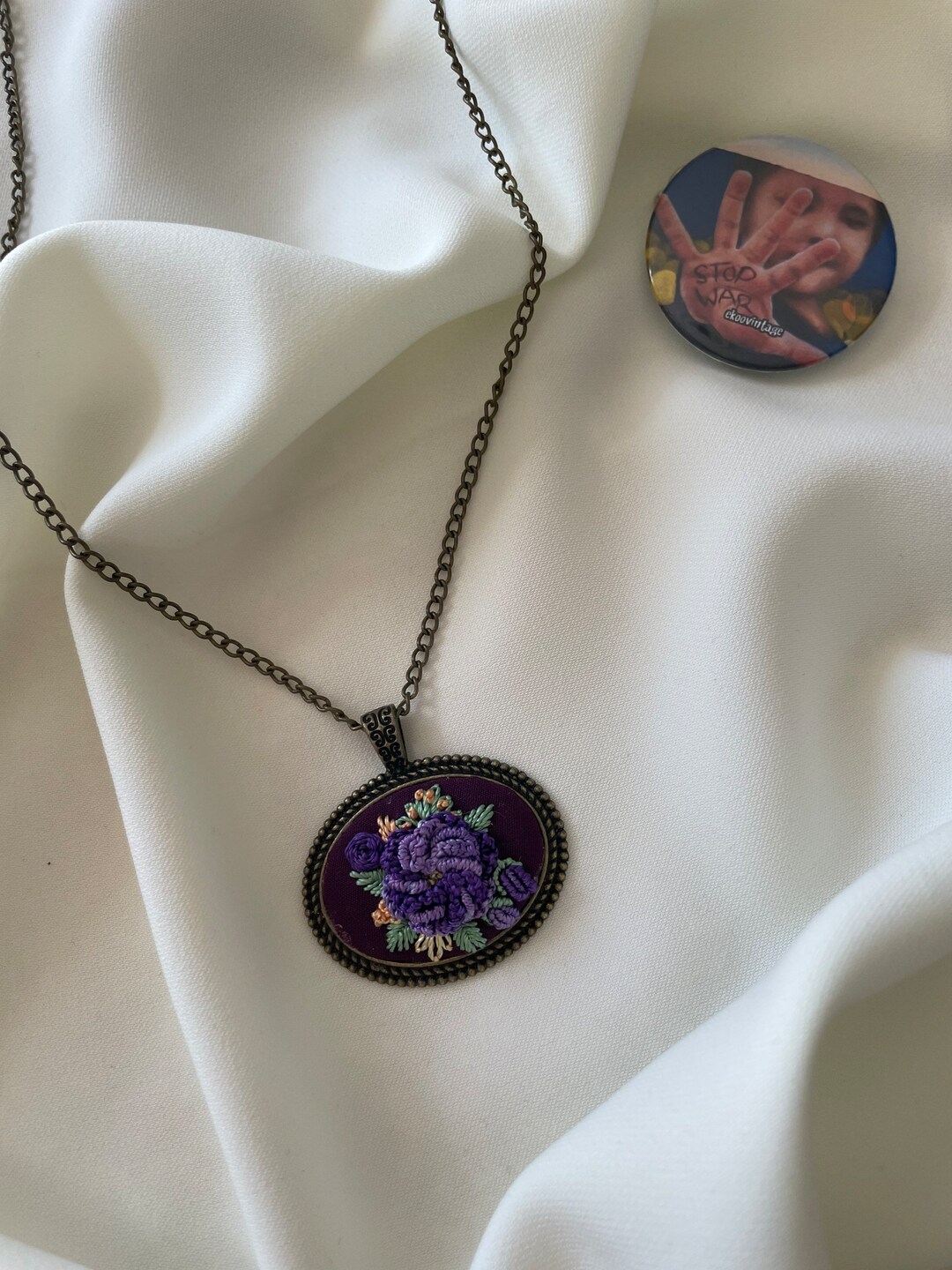 Hand Embroidered Purple Necklace,hand Embroidered Necklace,embroidered ...
