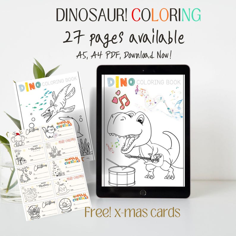 Dinosaur, Printable Coloring Sheets, Instant Download, A4 and A5 PDF ...