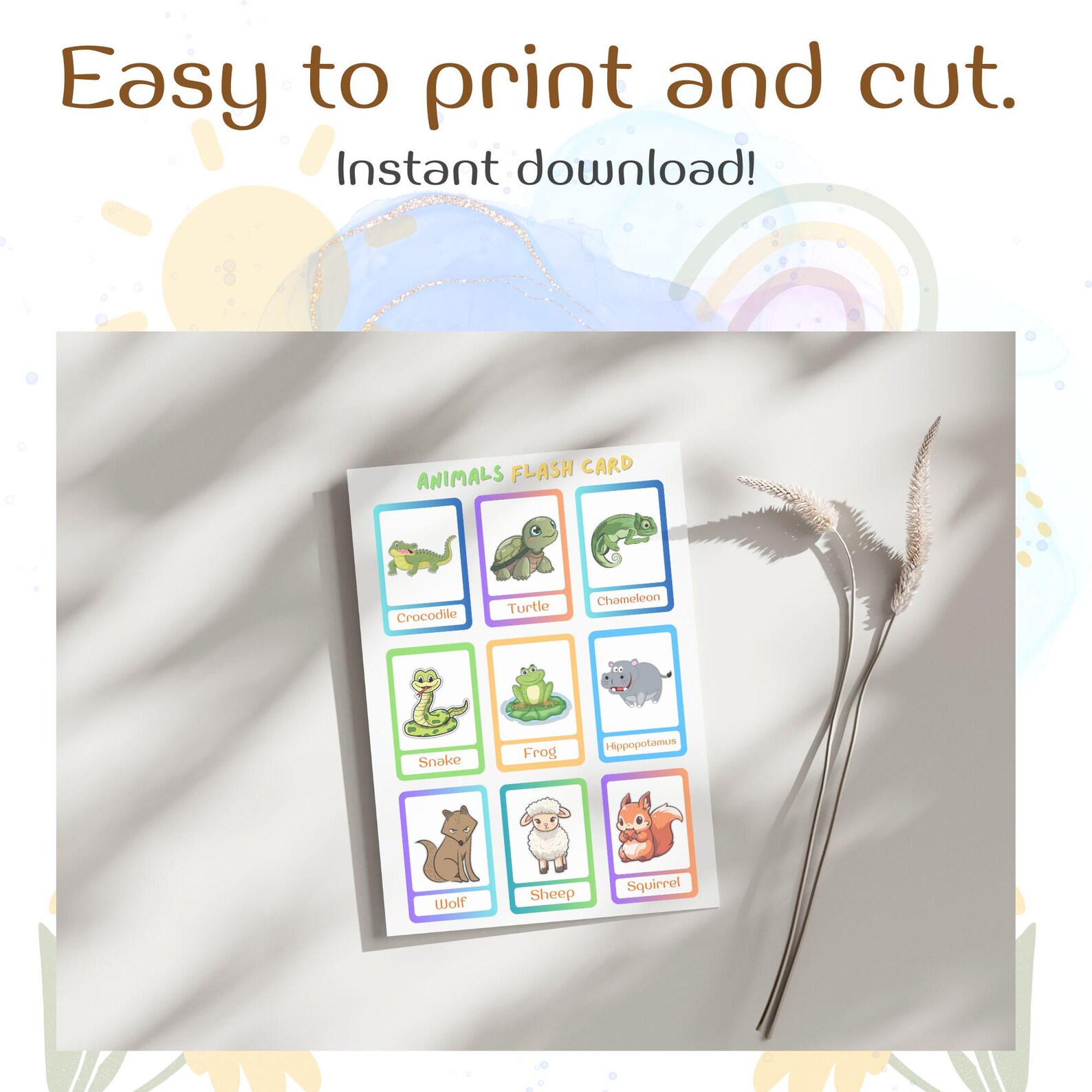 45 Color Animals Flash Cards, Montessori Learning, Educational ...