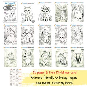 Animals Friendly Coloring 15 Pages for Kids, Coloring Books, Coloring ...