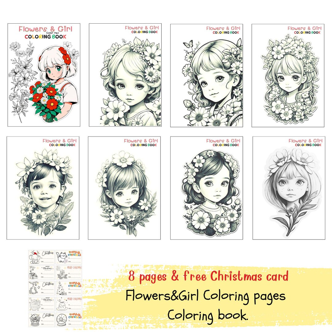Cute Girl & Flowers Coloring Pages, Printable Coloring Pages for Kids ...