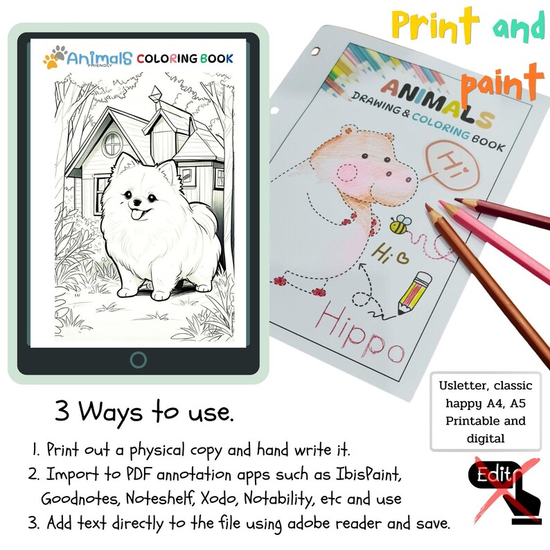 Animals Friendly Coloring 15 Pages for Kids, Coloring Books, Coloring ...