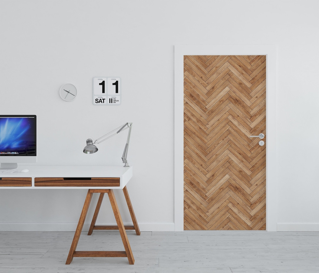 Wooden Parquet Nature Door Decal \ Door Sticker \ Peel and Stick Vinyl ...