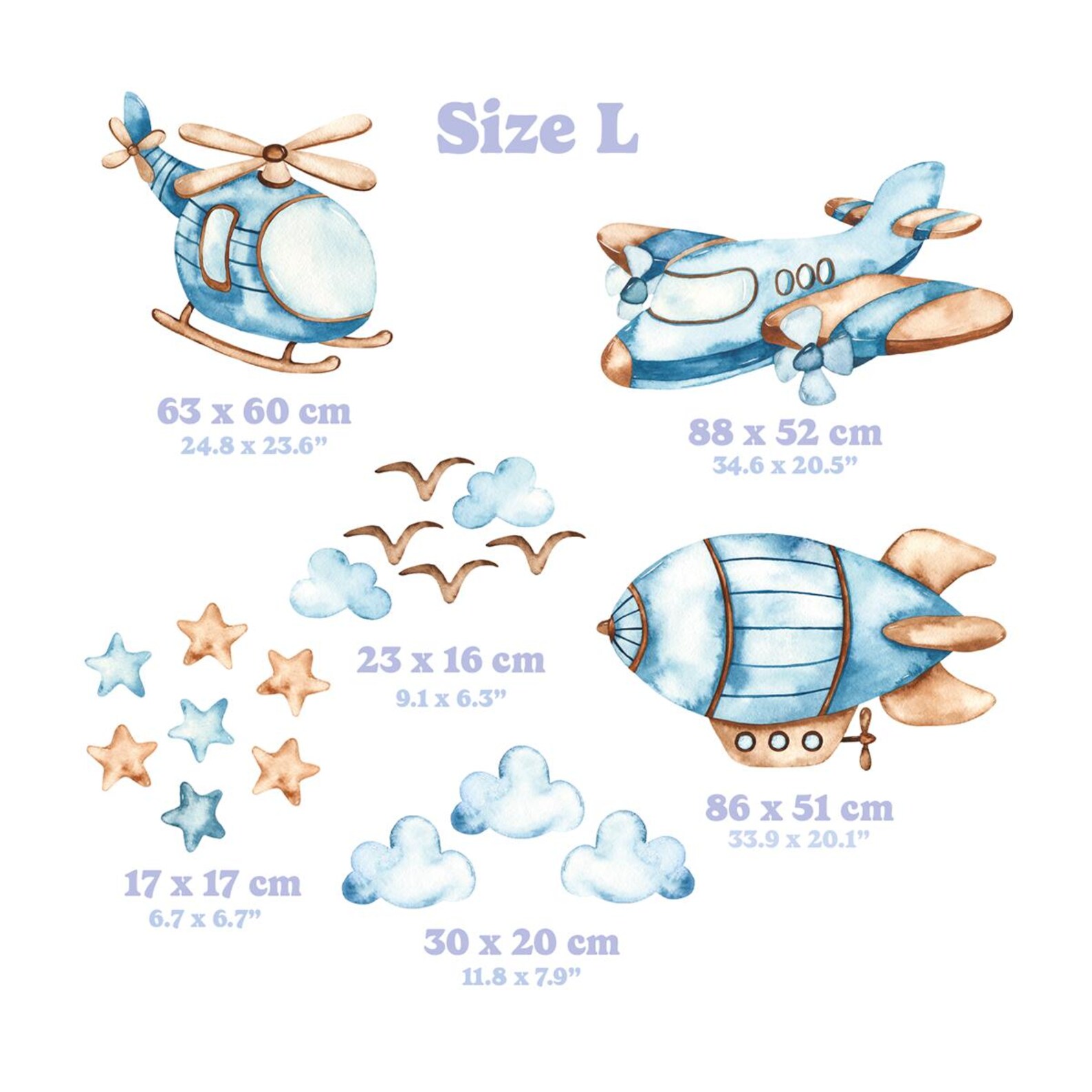 Blue Watercolor Airplanes \ Wall Decal \ Removable Wall Stickers \ Self ...
