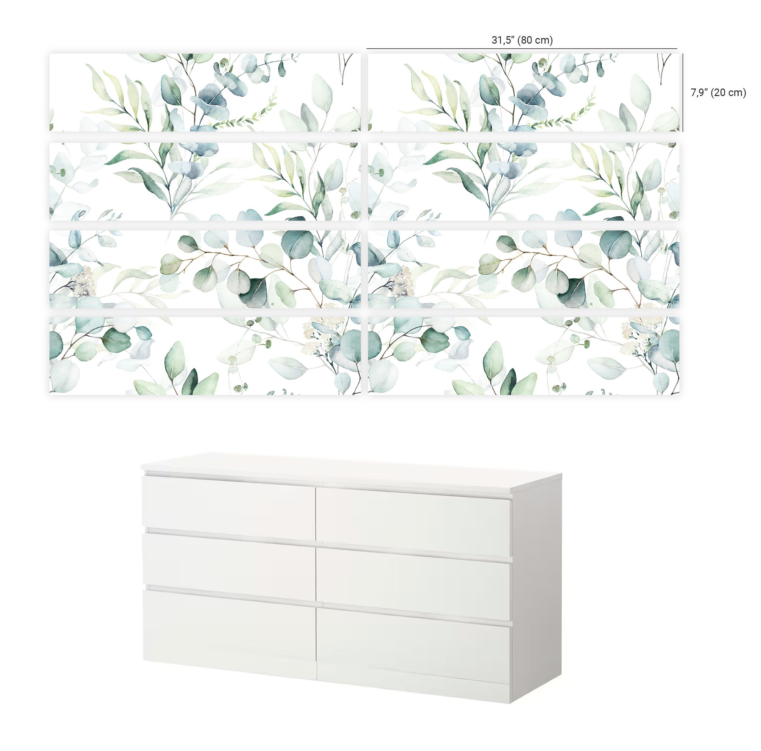 Ikea Malm Decal \ Green and Golden Leaves \ Dresser Sticker \ Removable ...