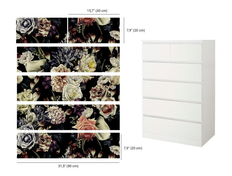 Ikea Malm Decal \ Bouquet \ Dresser Sticker \ Removable Decal \ Ikea ...