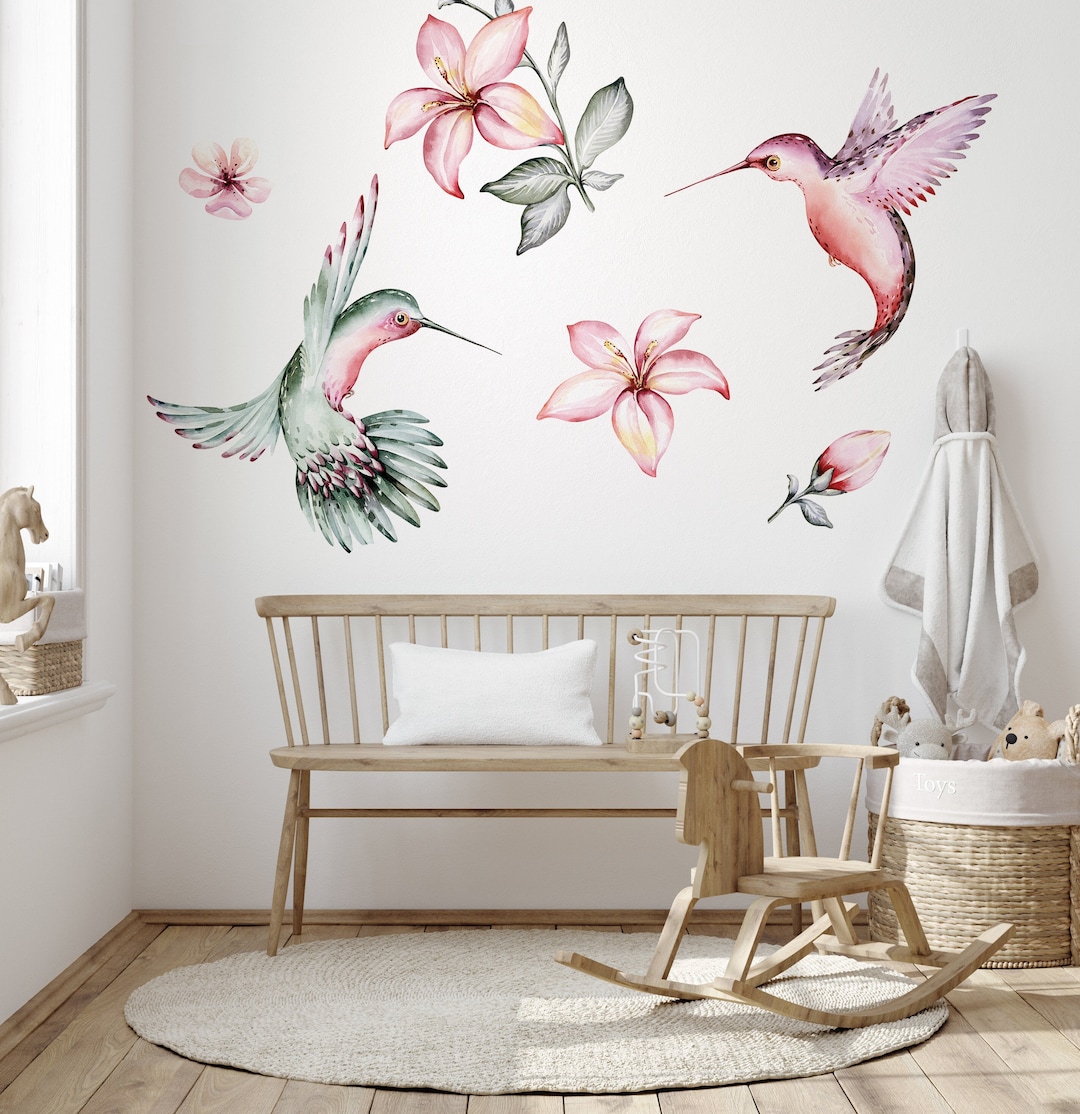 Watercolor Hummingbird With Flowers \ Wall Decal \ Removable Wall ...