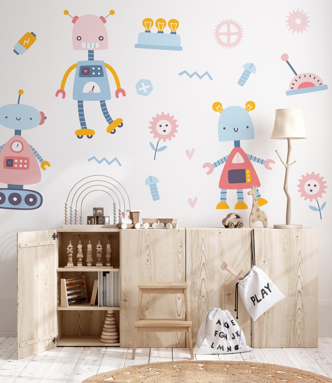 Playful Pastel Robots \ Wall Decal \ Removable Wall Stickers \ Self ...