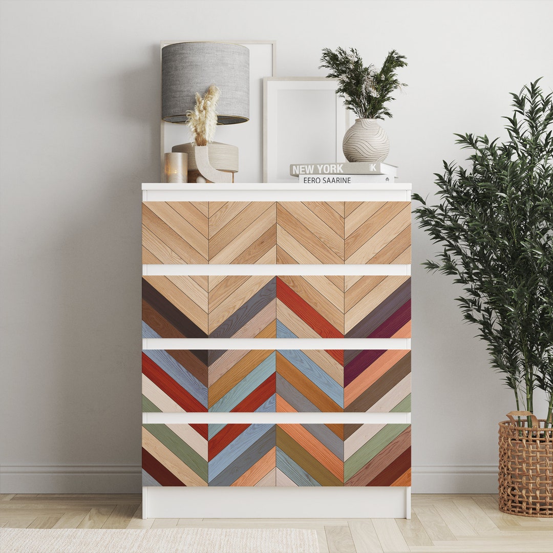 Ikea Malm Decal Colorful Wooden Parquet \ Dresser Sticker \ Removable ...