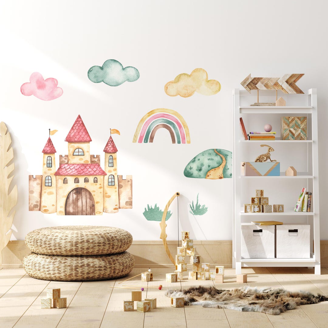 Fairy Tale Castle Wall Decals, Horse and Carriage Stickers, Rainbow ...