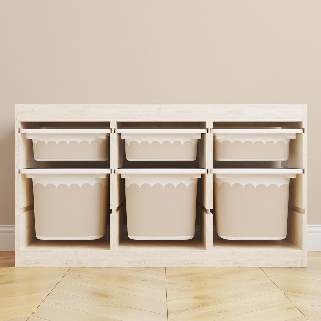 Scalloped Trofast Bin Stickers, Creamy Walnut Storage Labels ...