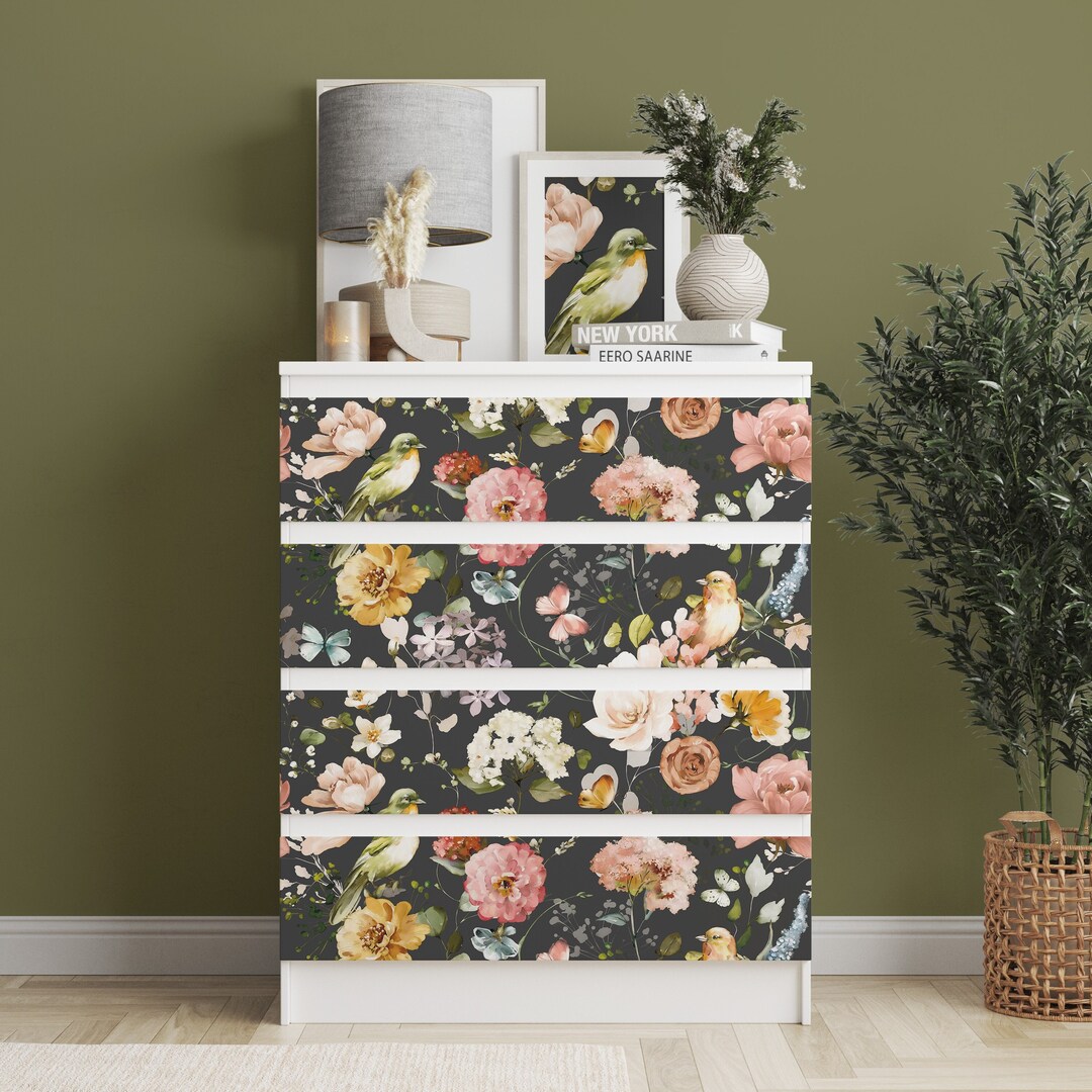 Ikea Malm Decal \ Watercolor Birds \ Dresser Sticker \ Removable Decal ...