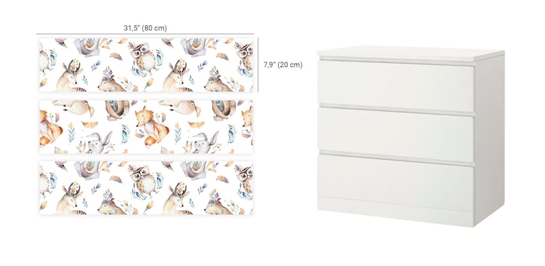 Ikea Malm Decal for Kids \ Cute Forest Animals \ Dresser Sticker ...