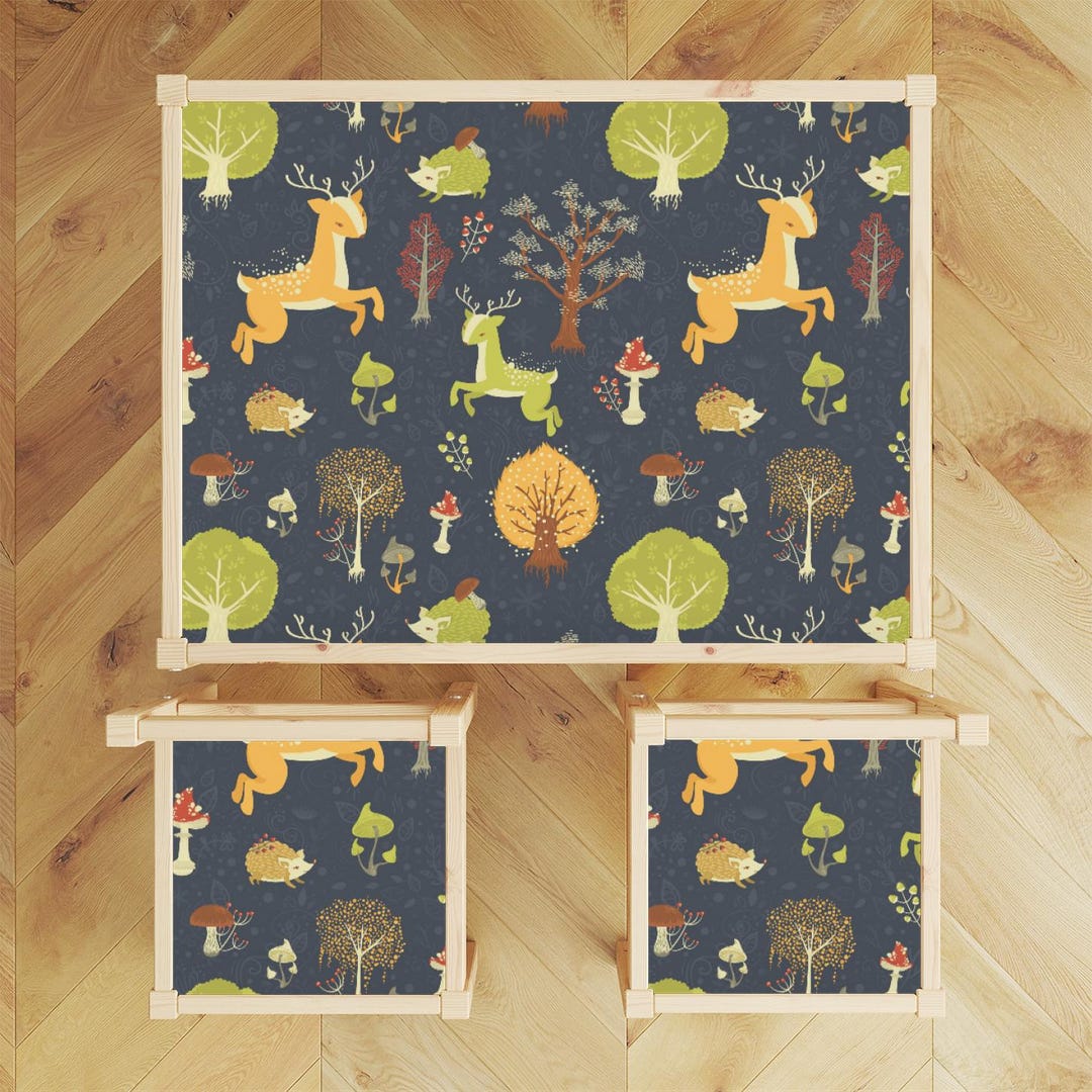 Ikea LATT Table and Chairs Decals \ Dark Forest Animals \ Table Sticker ...