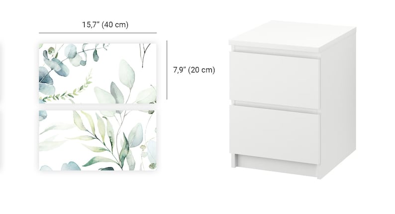 Ikea Malm Decal \ Green and Golden Leaves \ Dresser Sticker \ Removable ...